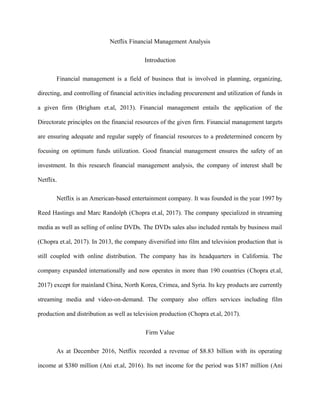 Netflix financial management analysis | DOC