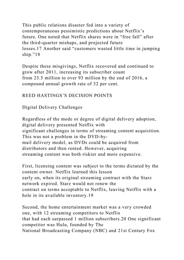 NETFLIX INC. The Disruptor Faces DisruptionFor next week’s case.docx