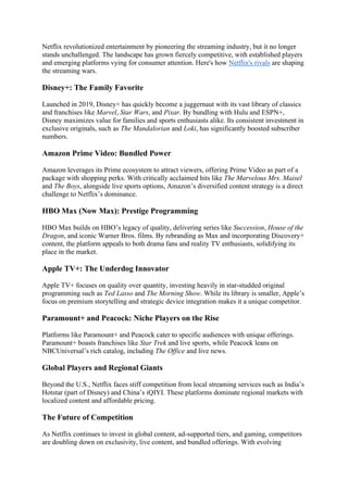 Netflix Competitors: The Battle for Streaming Supremacy | PDF