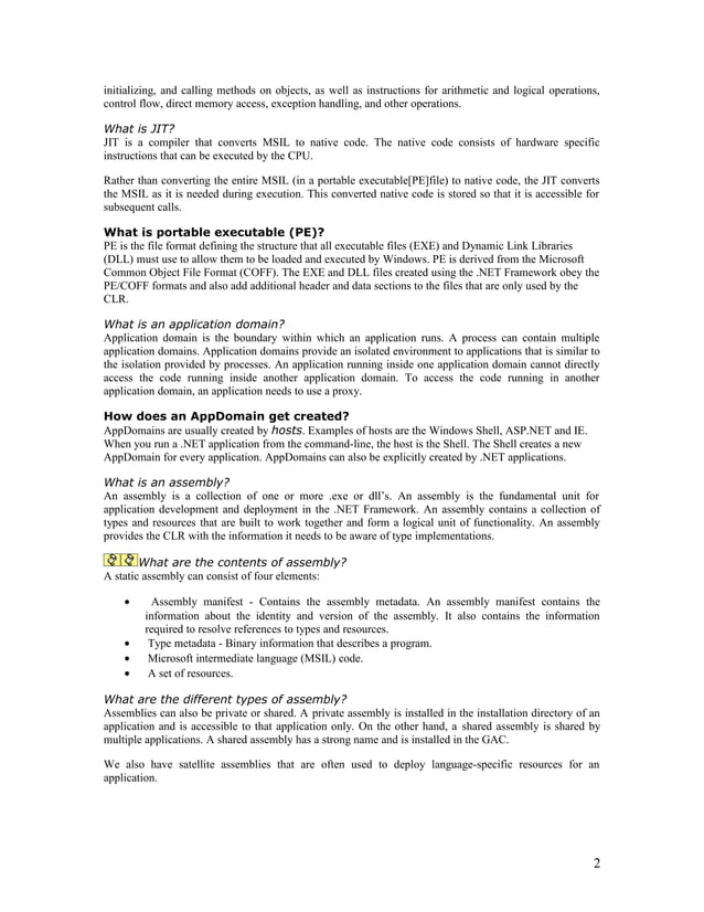 .Net framework interview questions | DOC