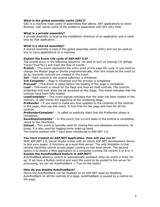.Net framework interview questions | DOC