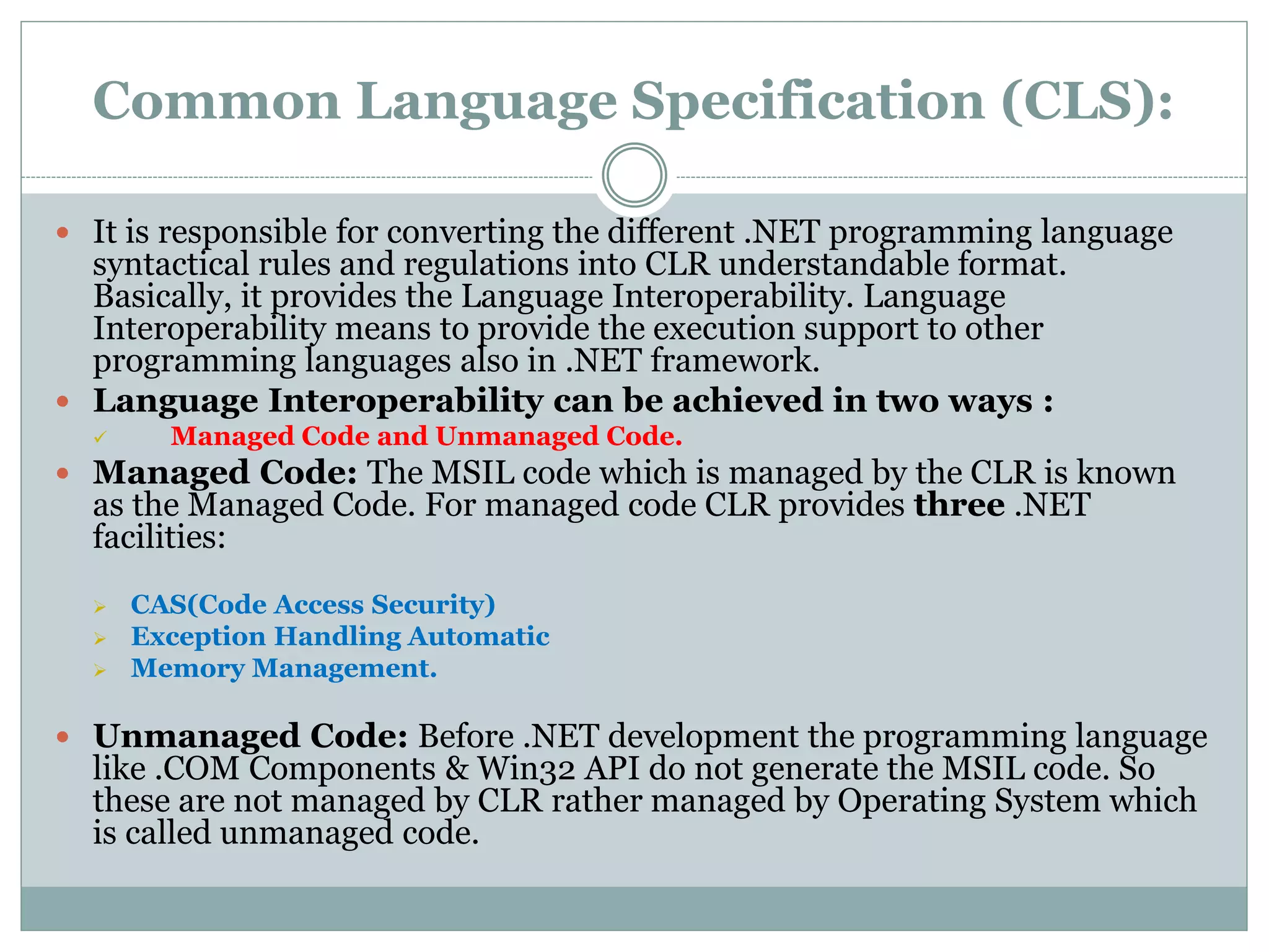 .Net Framwork Architecture And components | PPTX