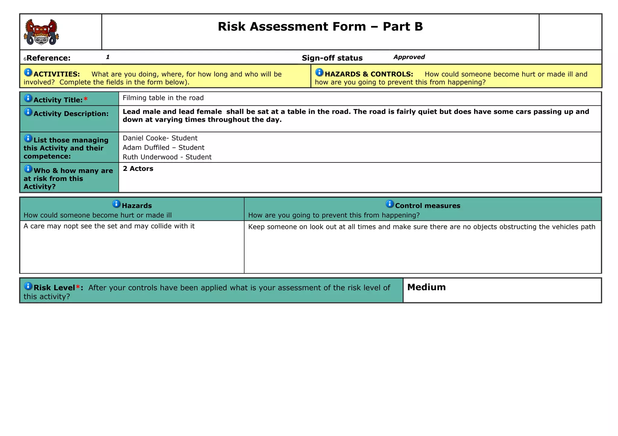 Netherhall risk assessment A2 | PDF