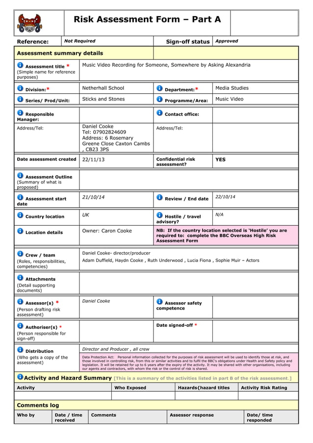 Netherhall risk assessment A2 | PDF