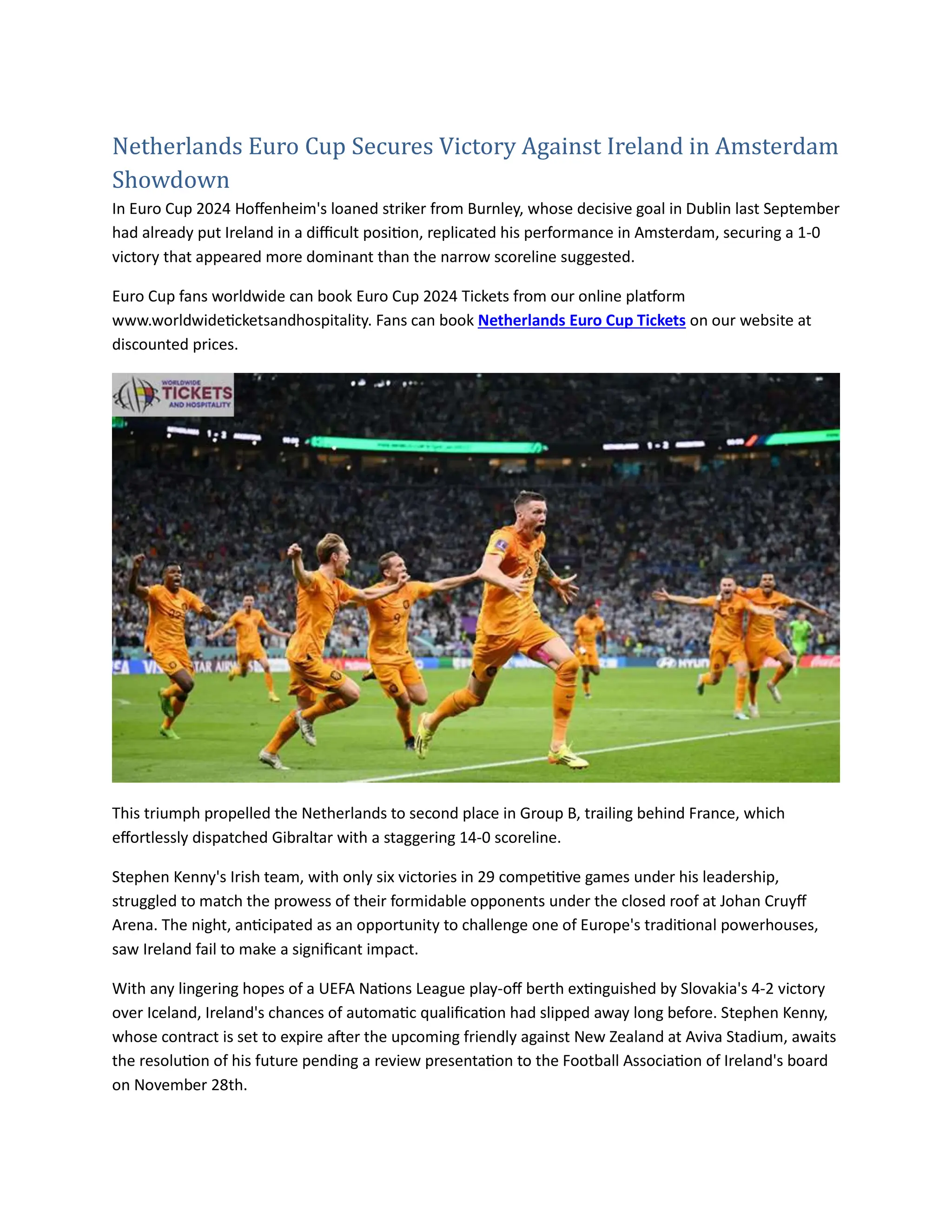 Netherlands Euro Cup Secures Victory Against Ireland in Amsterdam ...