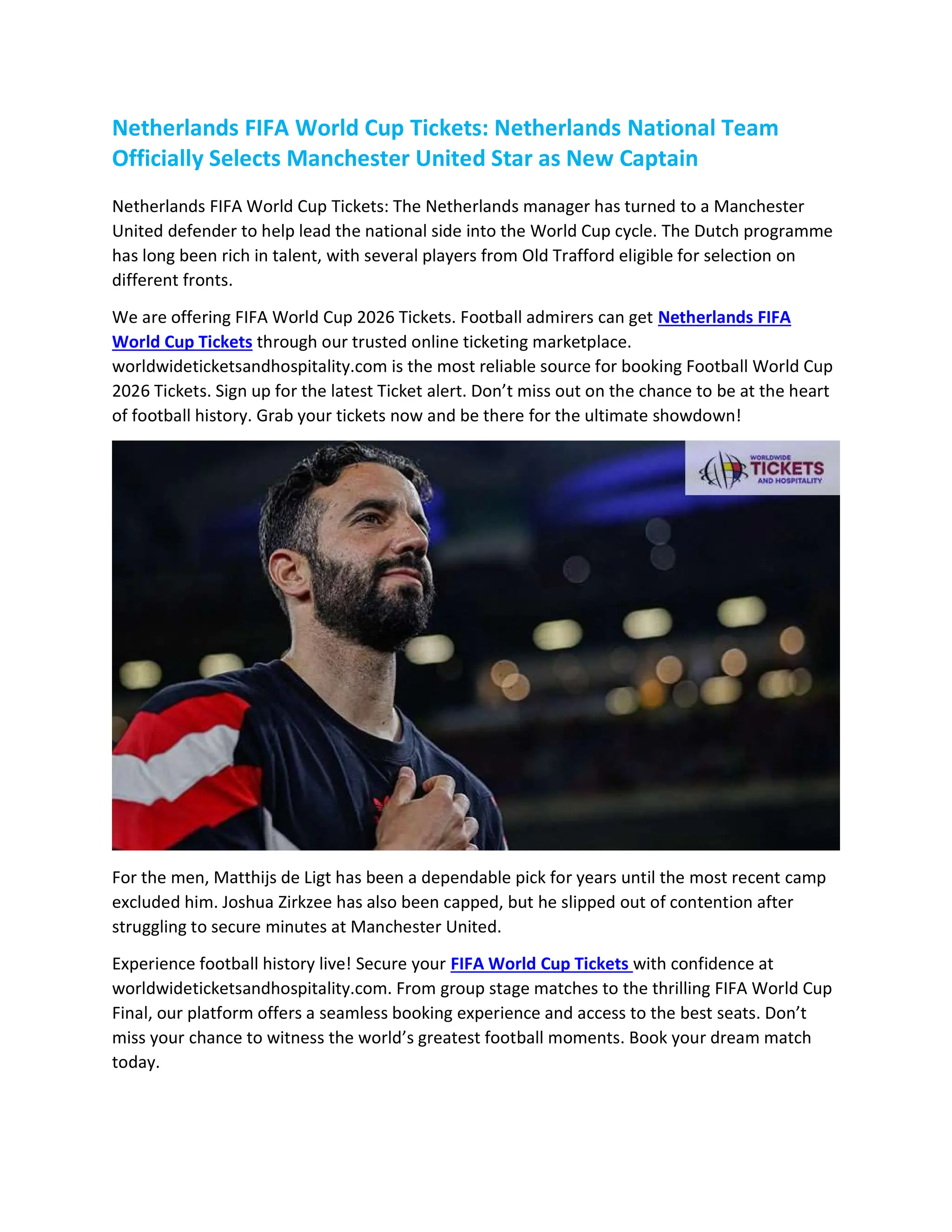 Netherlands FIFA World Cup Tickets Netherlands National Team Officially ...