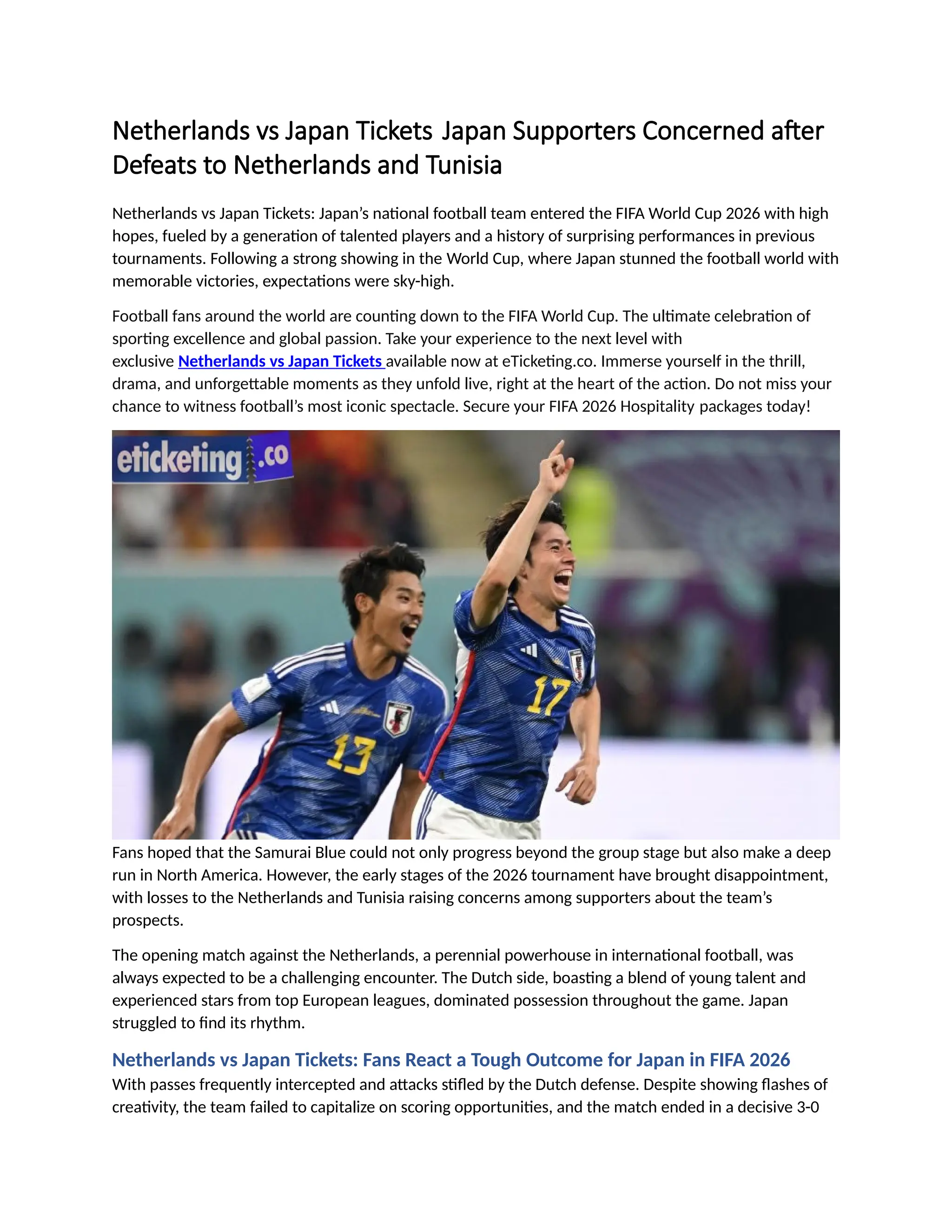 Netherlands vs Japan Tickets Japan Supporters Concerned after Defeats ...