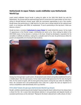 Netherlands Vs Japan Tickets Leeds midfielder eyes Netherlands World ...