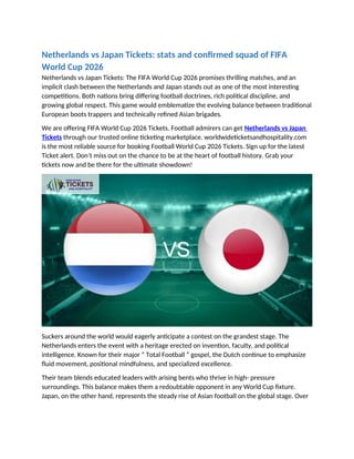 Netherlands vs Japan Tickets stats and confirmed squad of FIFA World ...