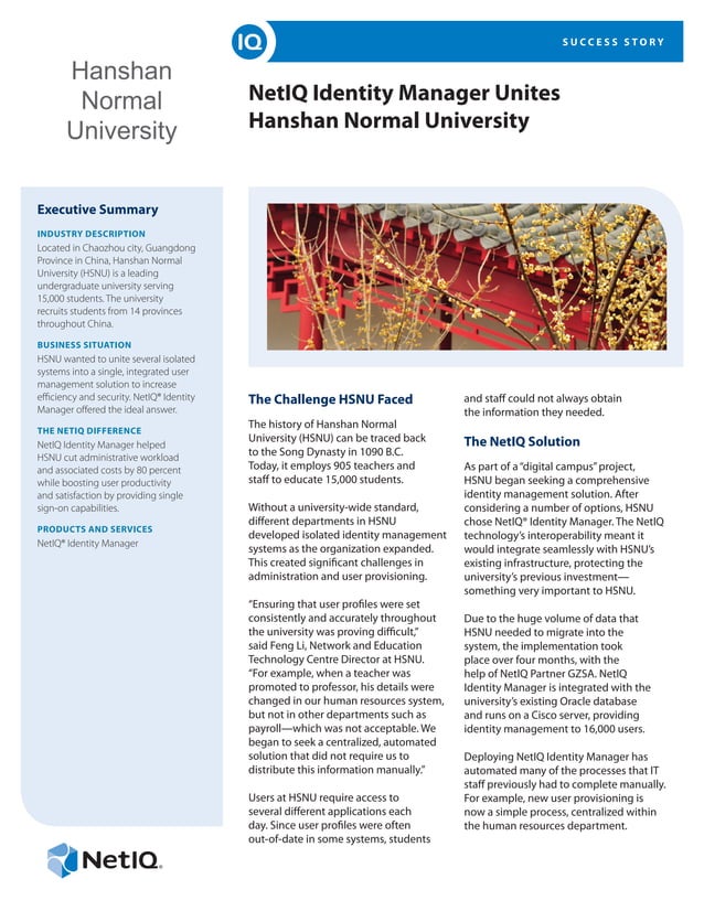 NetIQ Identity Manager Unites Hanshan Normal University | PDF ...