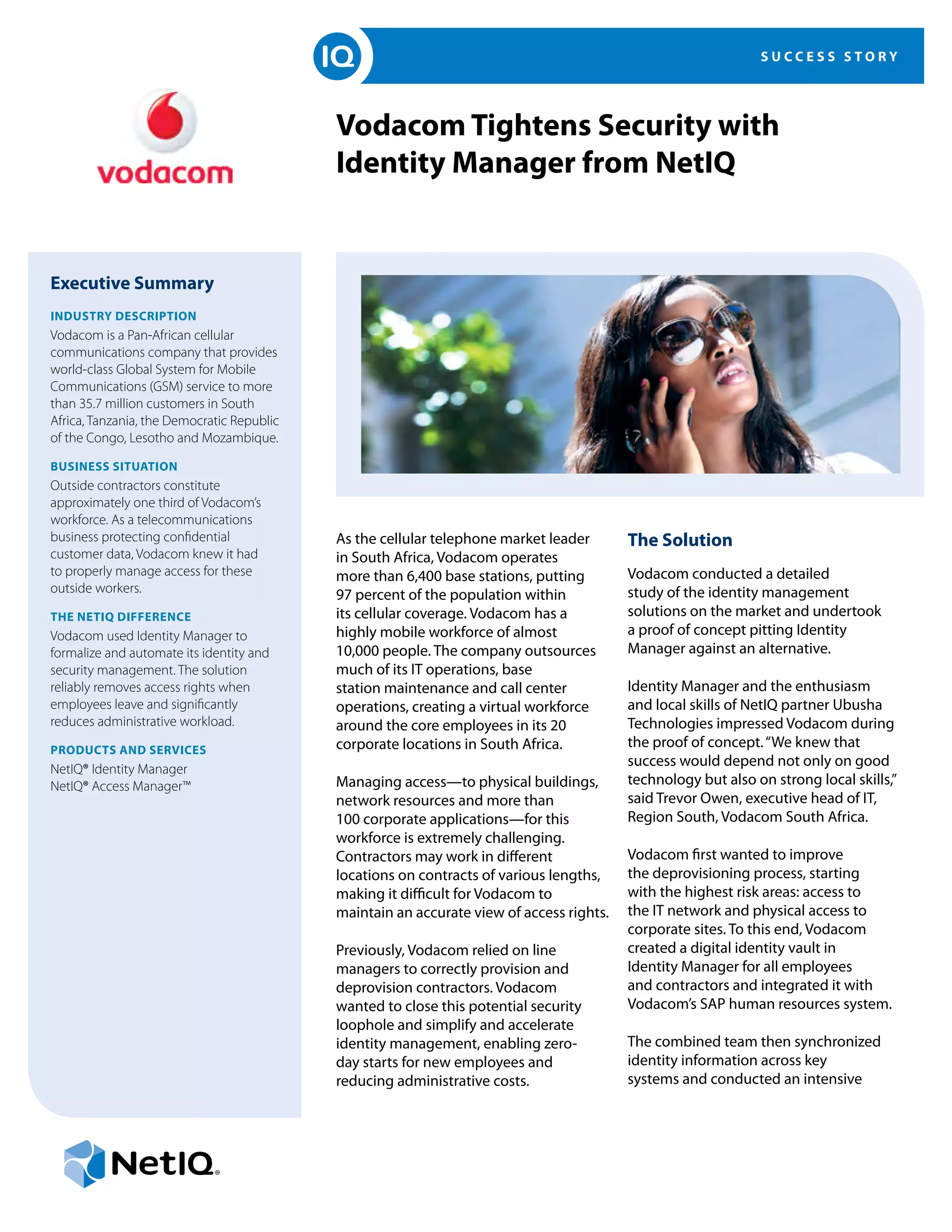 Vodacom Tightens Security with Identity Manager from NetIQ | PDF