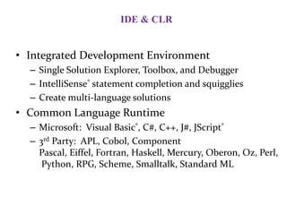 .Net language support | PPTX | Programming Languages | Computing