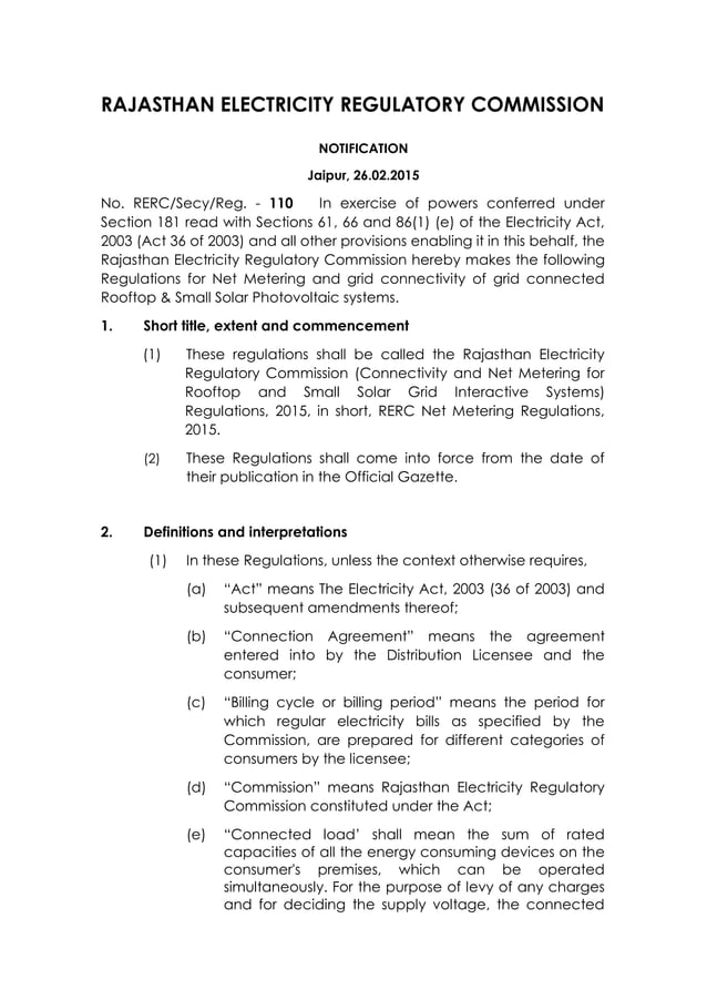 RERC Net metering Regulations 2015 | PDF