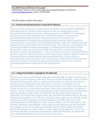 .Net projects 2011 by core ieeeprojects.com | DOCX | Internet of Things | Internet