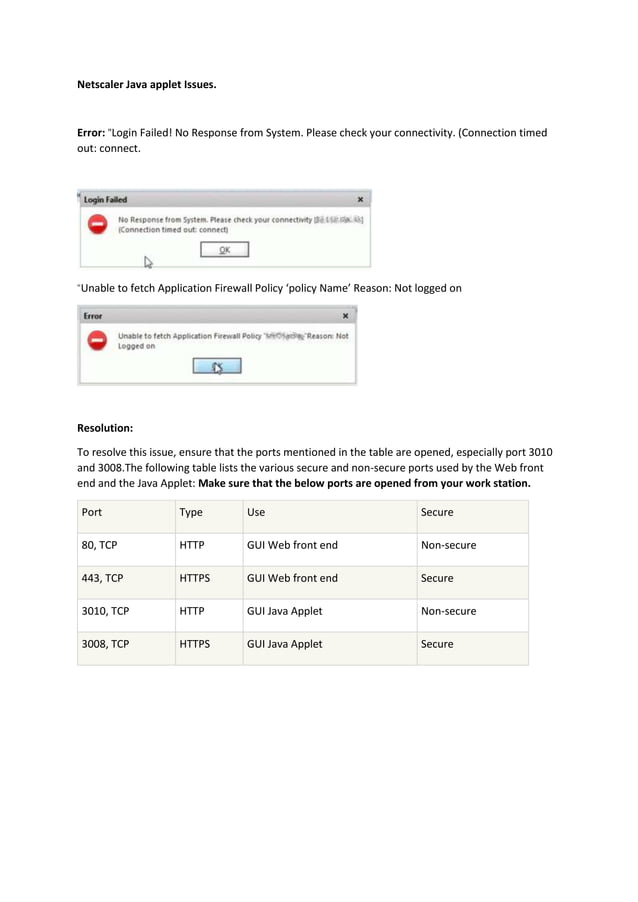 Netscaler java applet troubleshooting | DOCX