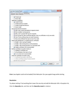 Netscaler java applet troubleshooting | DOCX