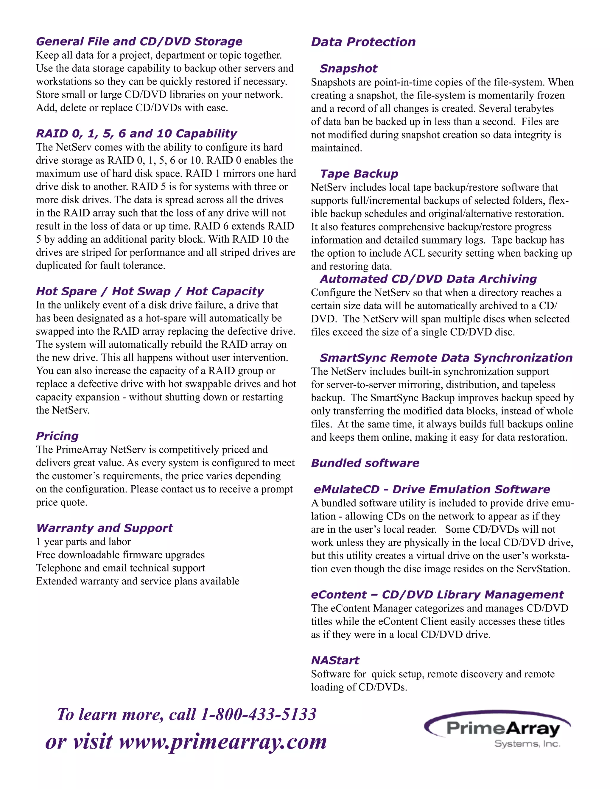 NetServ - CD / DVD Server + NAS Storage – PrimeArray | PDF