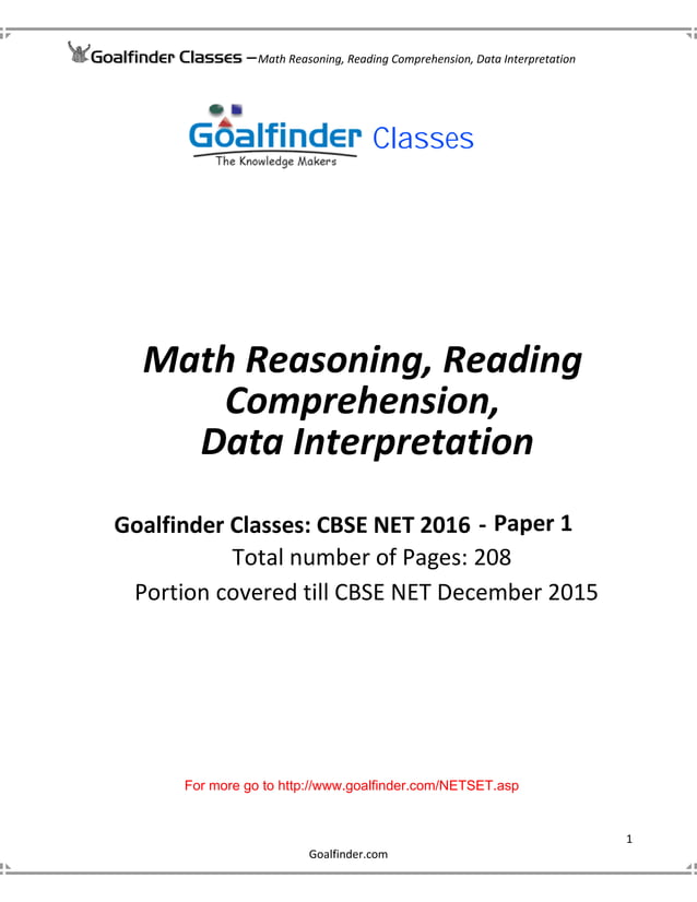 Net set math logical reading comprehension aptitude for exams and ...
