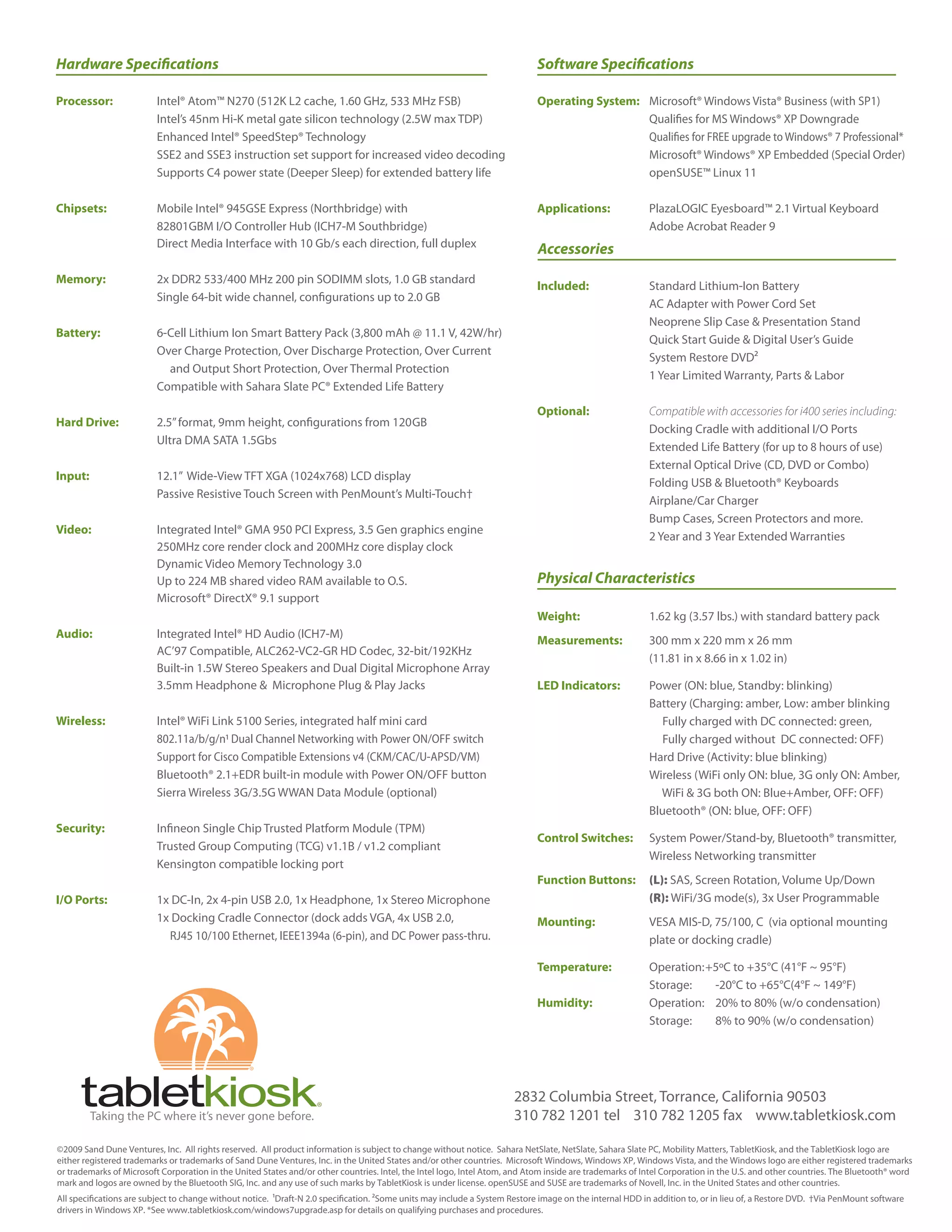 Sahara NetSlate a230T Spec Sheet | PDF