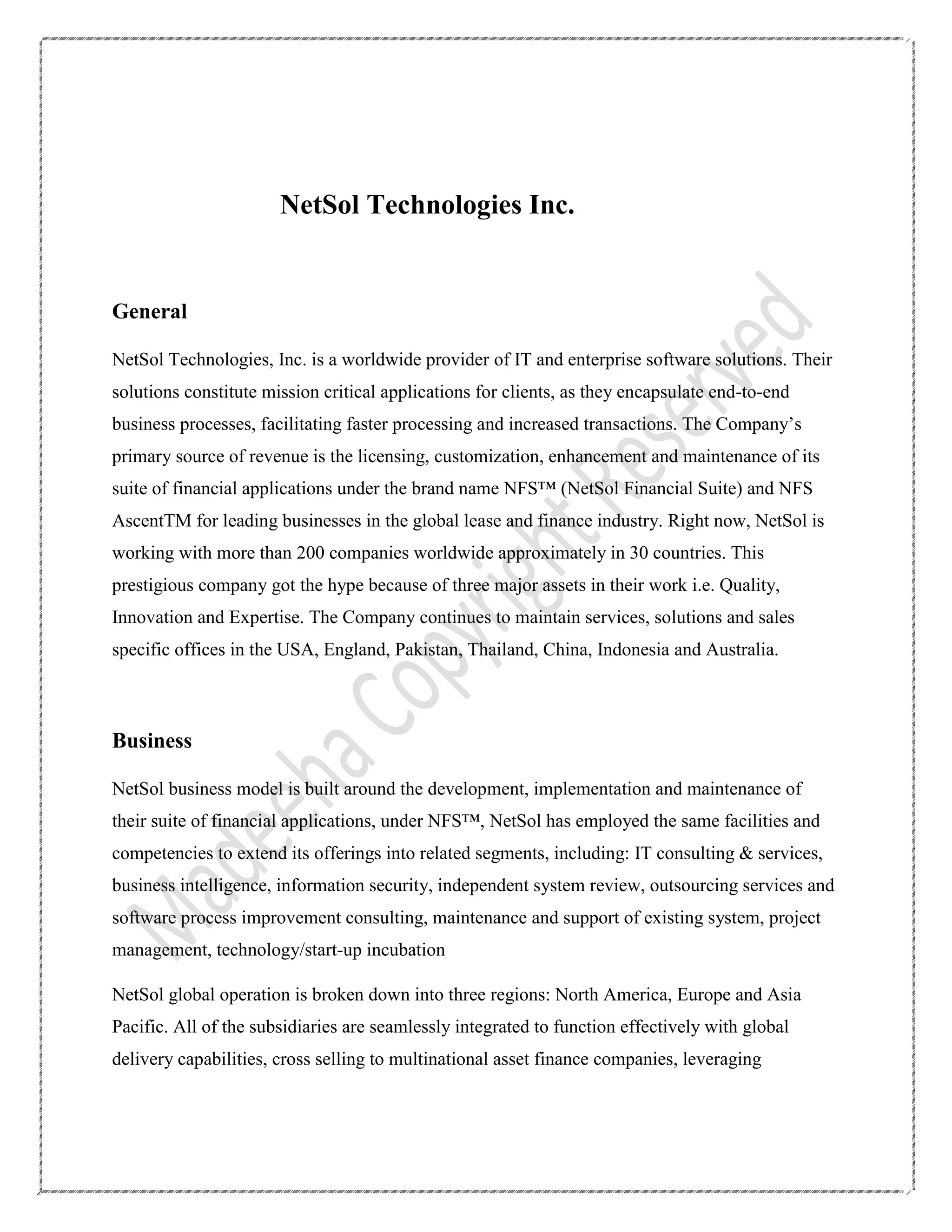 NetSol Inc Report writing example (professional ethics) | PDF
