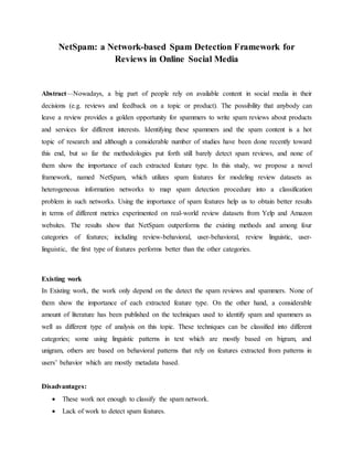 Net spam a network based spam detection framework for reviews in online ...