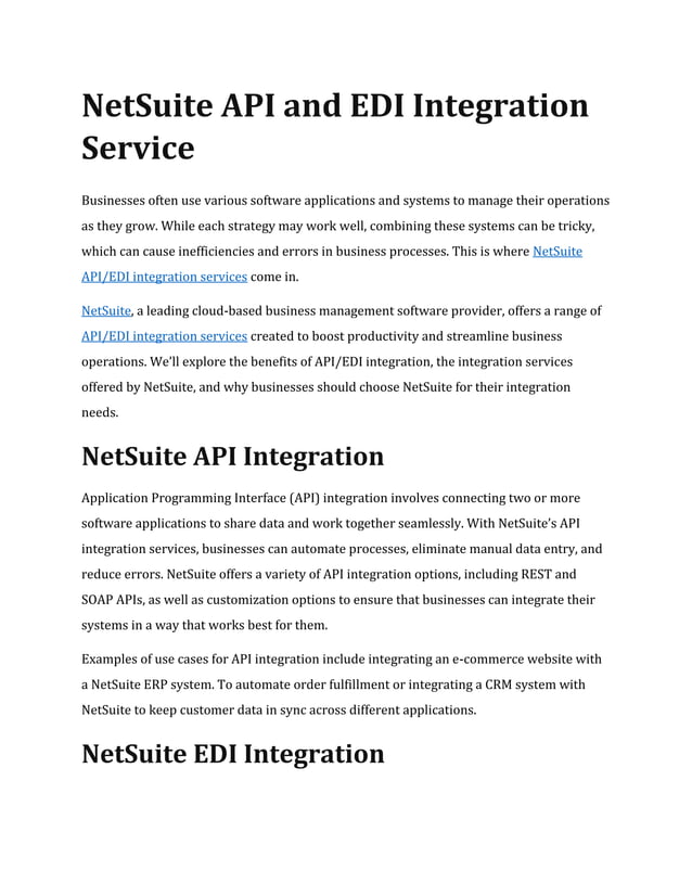 NetSuite API and EDI Integration Service | PDF