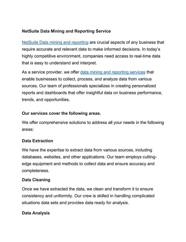 NetSuite Data Mining and Reporting Service | PDF