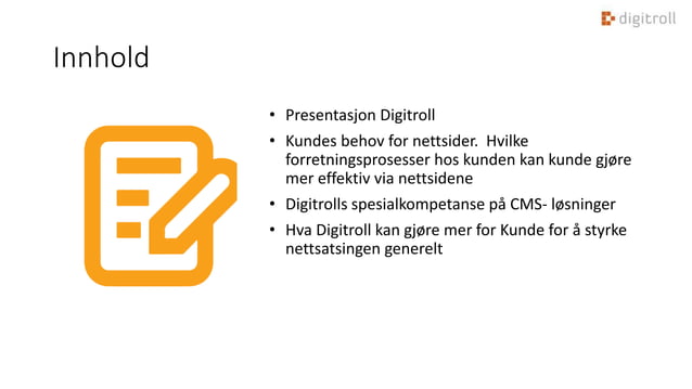 Presentasjon Digitroll- nettsideutvikling for kunde | PPT