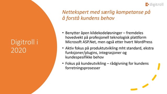 Presentasjon Digitroll- nettsideutvikling for kunde | PPT