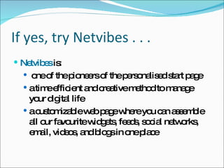 Overview on how to use Netvibes | PPT