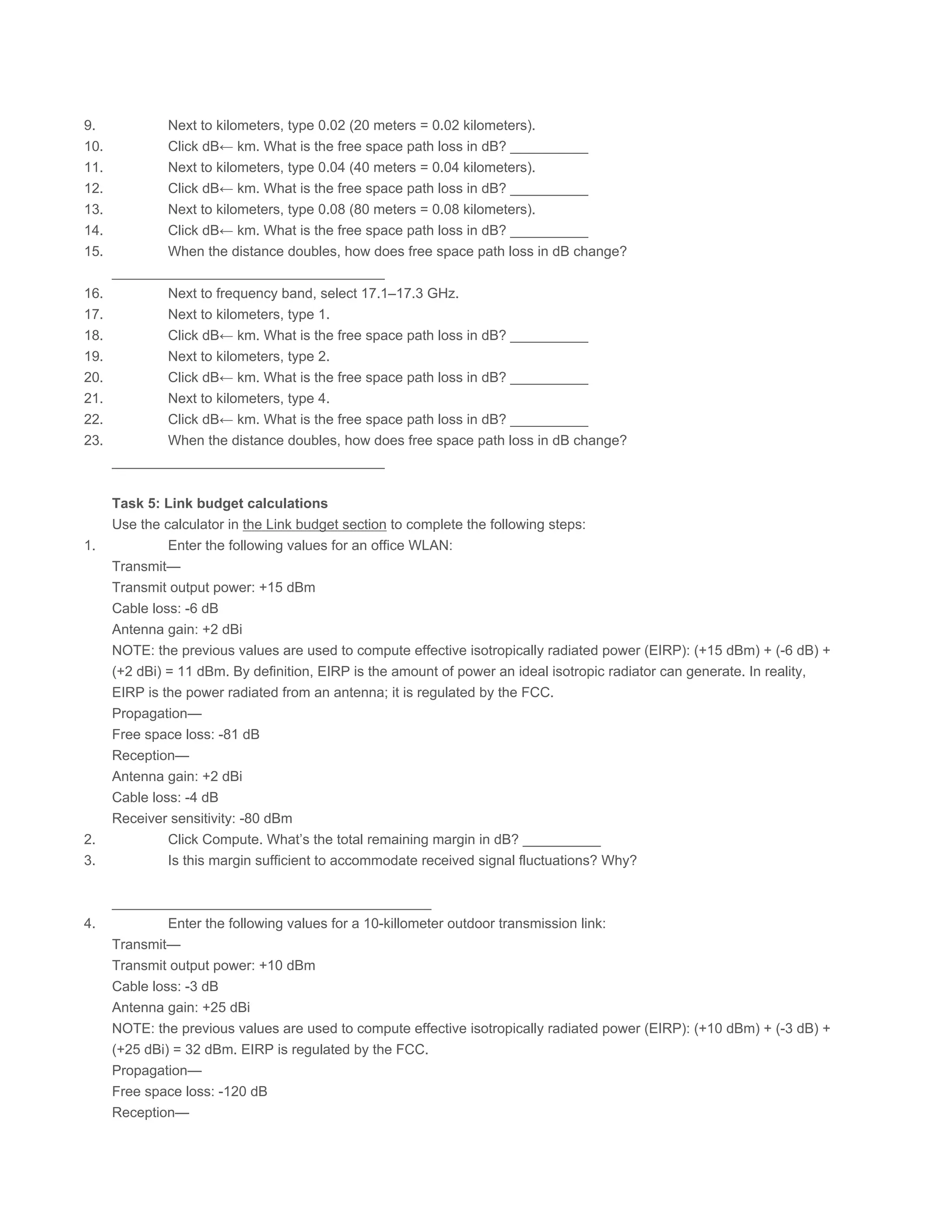 Netw 360 week 2 i lab rf behavior calculations | PDF