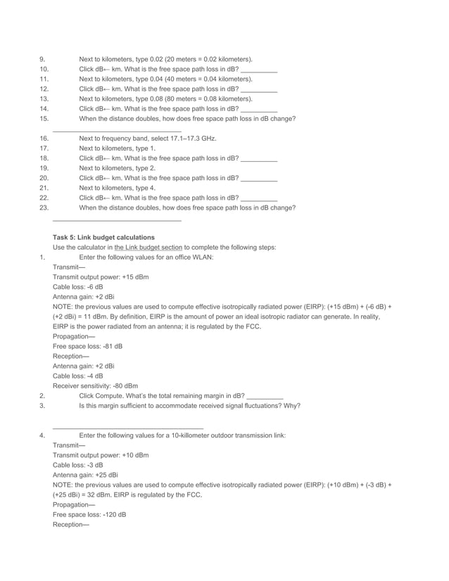 Netw 360 week 2 i lab rf behavior calculations | PDF