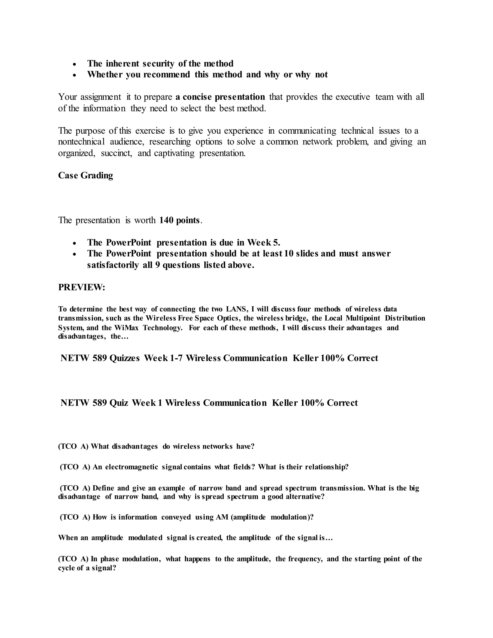 Netw 589 entire course wireless communication | PDF