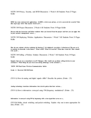 Netw 589 entire course wireless communication | PDF