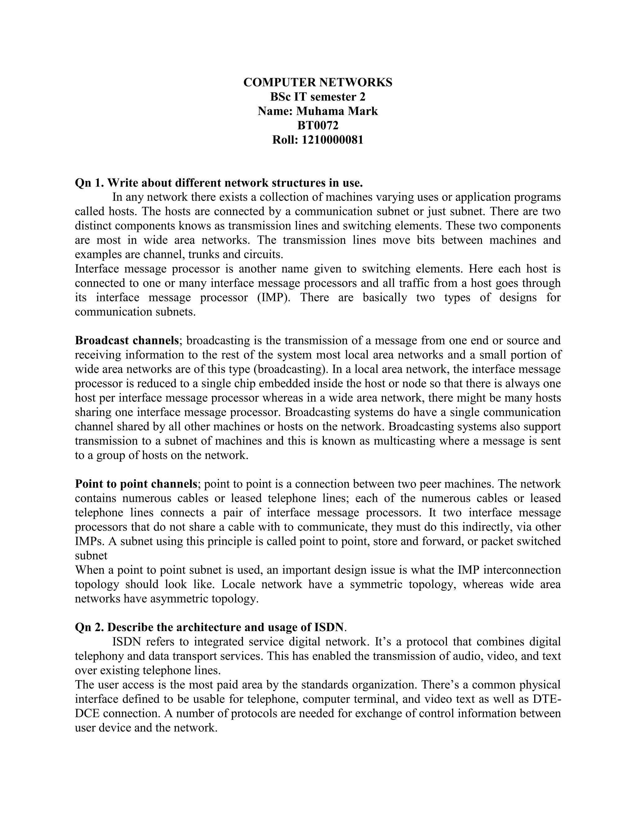 Network | DOCX | Computer Networking | Computing