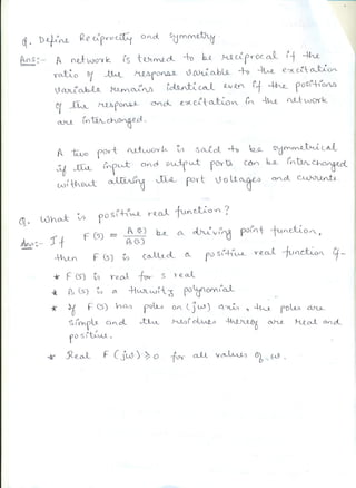 Network analysis and synthesis question and answer... | PDF