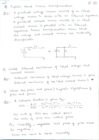 Network analysis and synthesis question and answer... | PDF