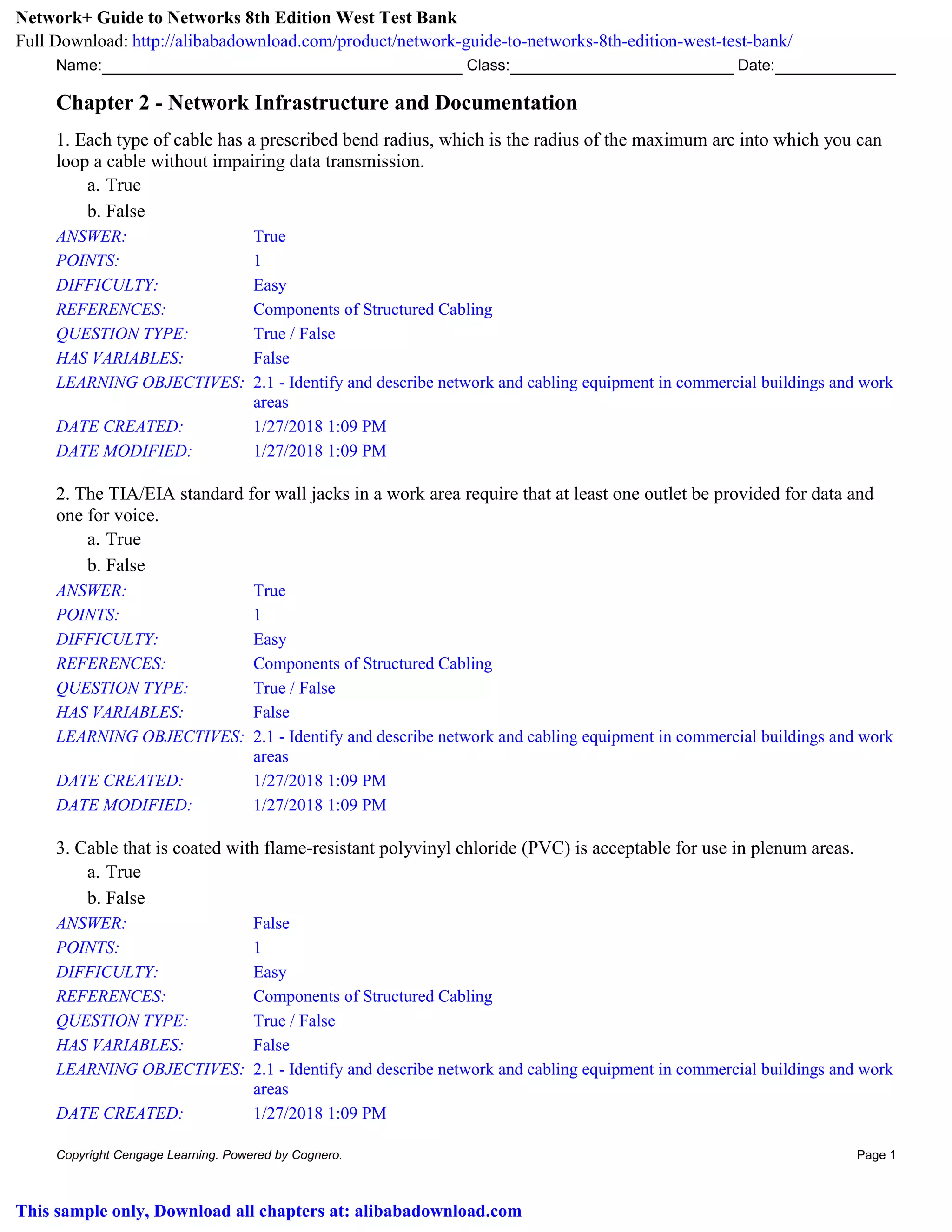 Network+ Guide to Networks 8th Edition West Test Bank | PDF