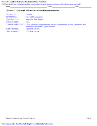 Network+ Guide to Networks 8th Edition West Test Bank | PDF