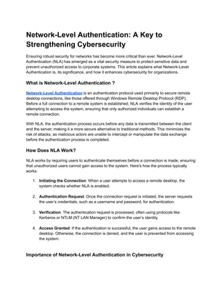 Network-Level Authentication A Key to Strengthening Cybersecurity | PDF