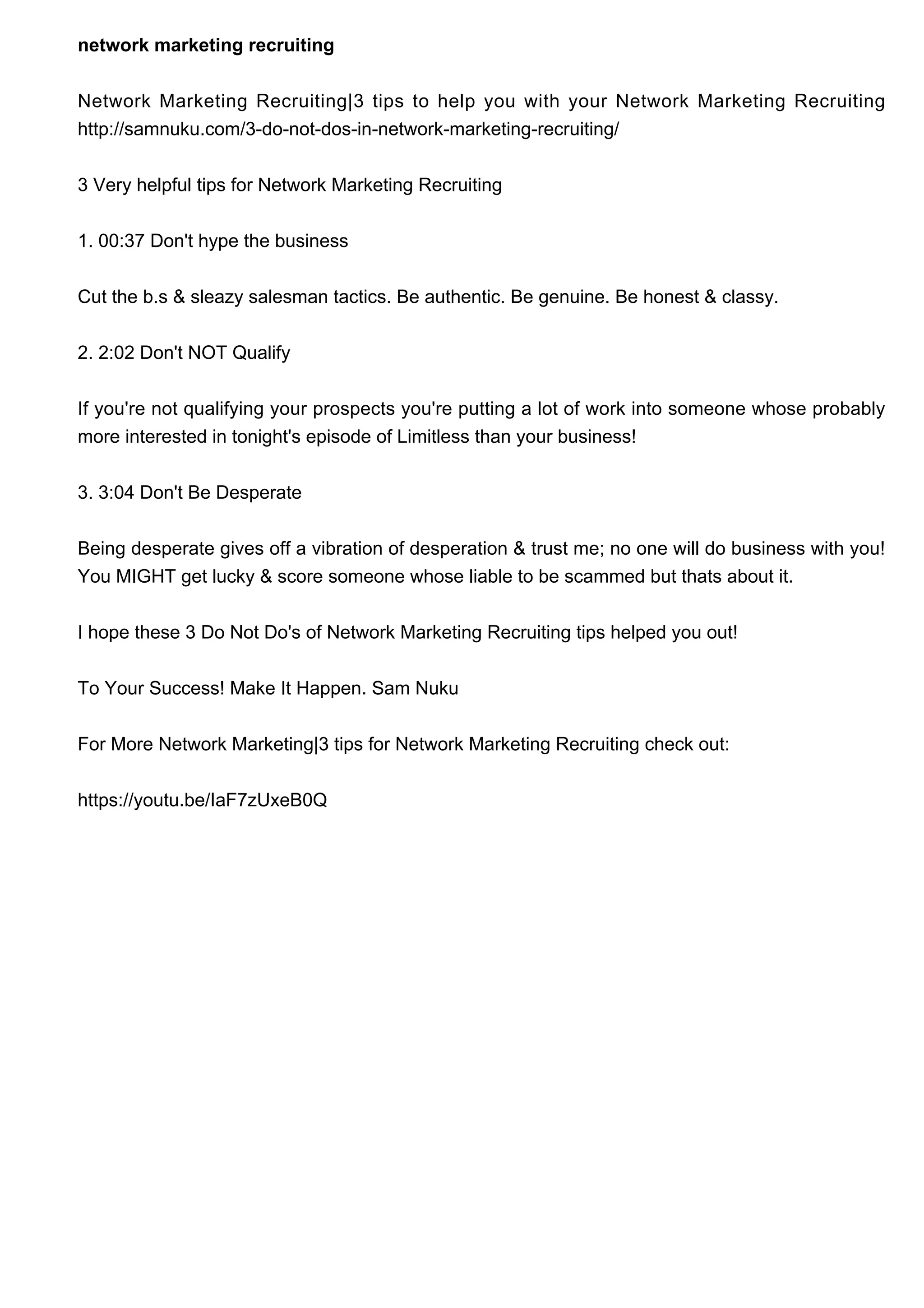 Network marketing Recruiting | PDF