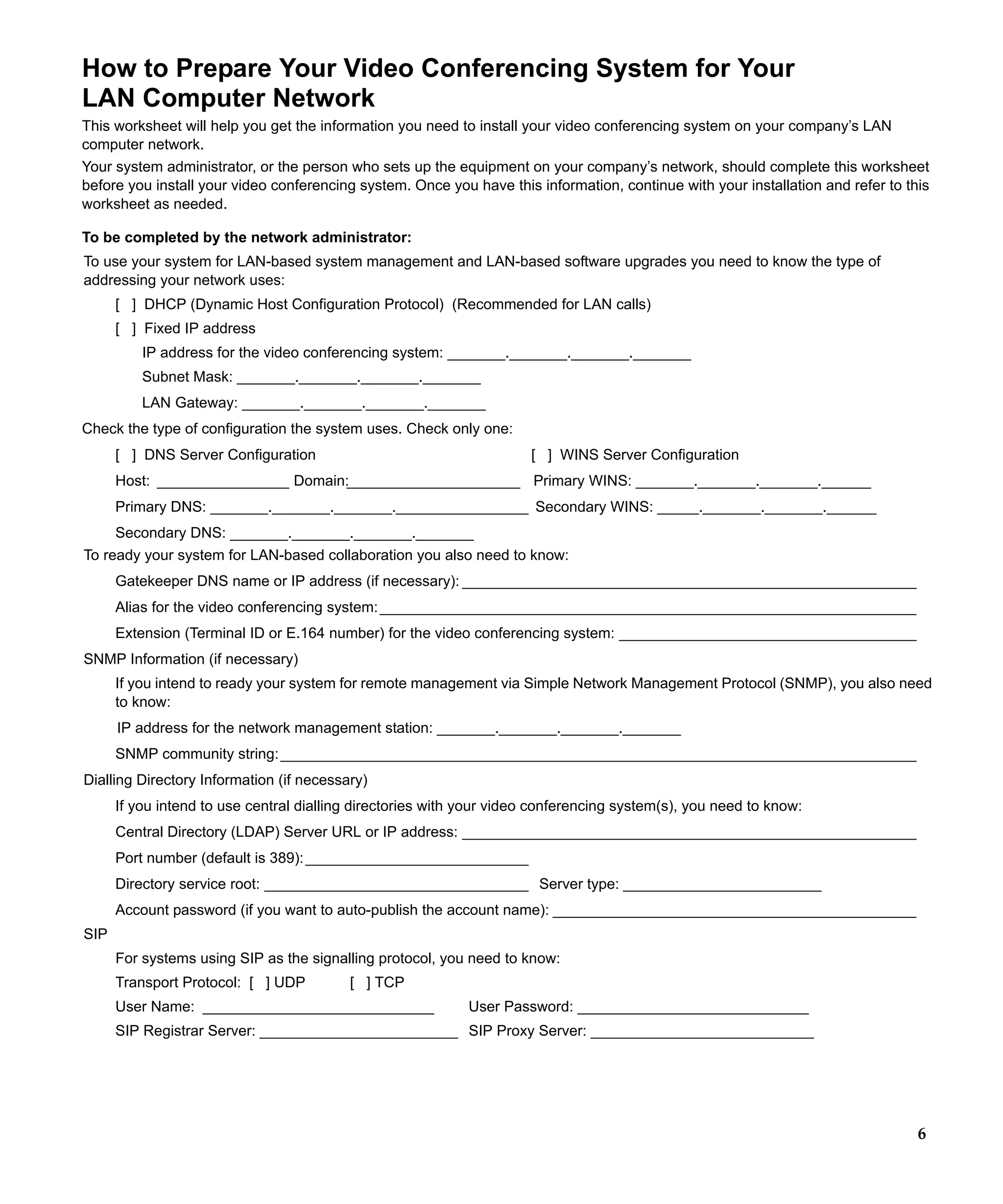 Network Planning Worksheets for Video Conferencing | PDF