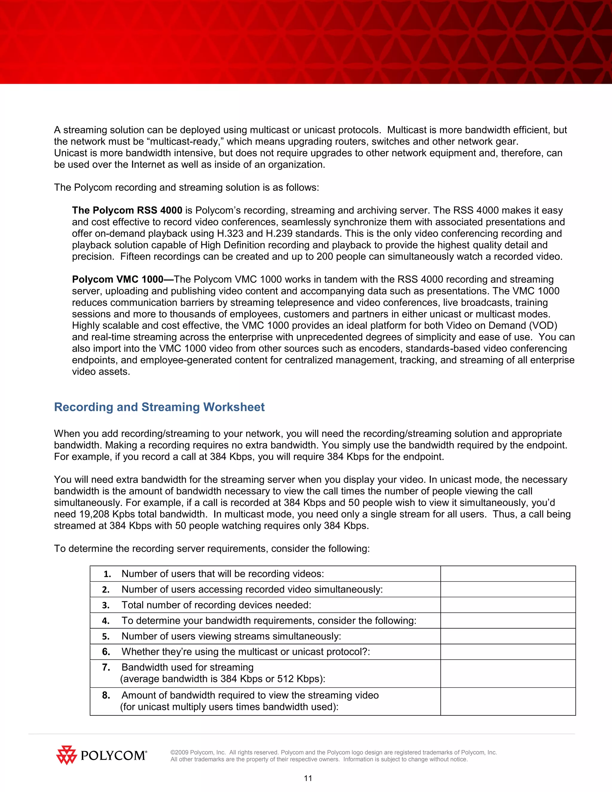 Network Planning Worksheets for Video Conferencing | PDF