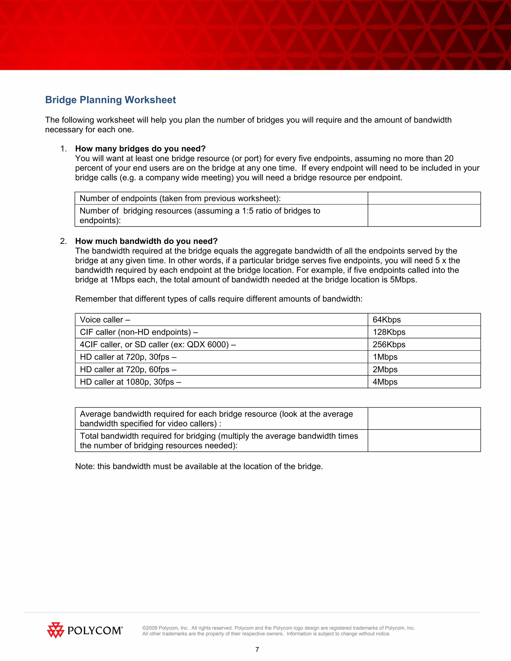 Network Planning Worksheets for Video Conferencing | PDF