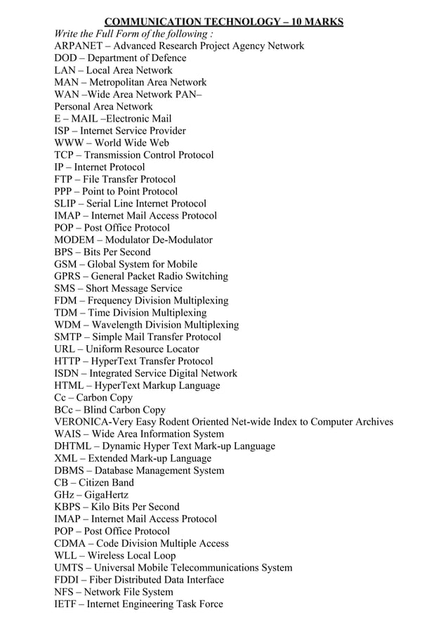 computer Network Abbreviations in class XII.pdf | Internet | Computing