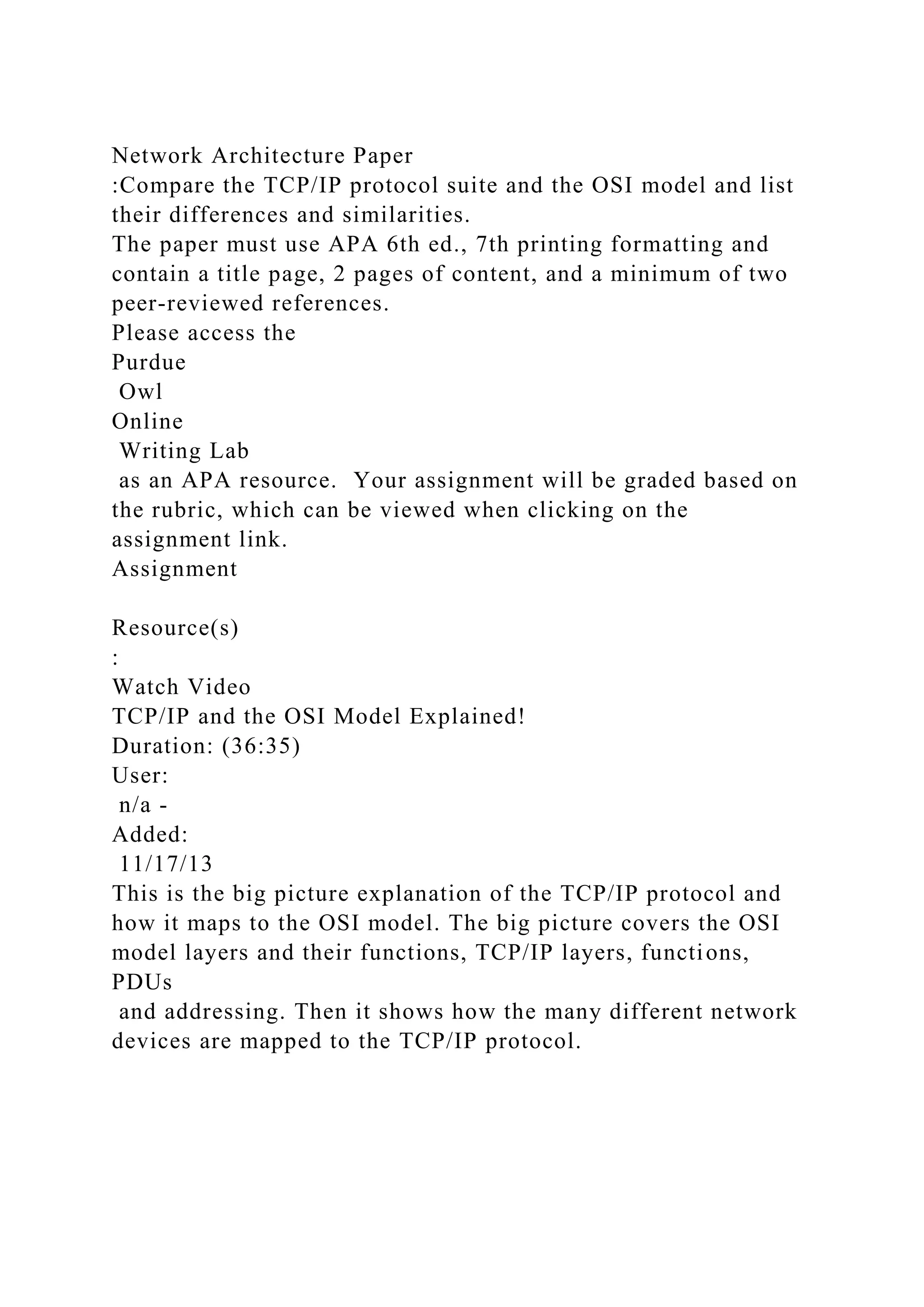 Network Architecture Papercompare The Tcpip Protocol Suite And Tdocx 