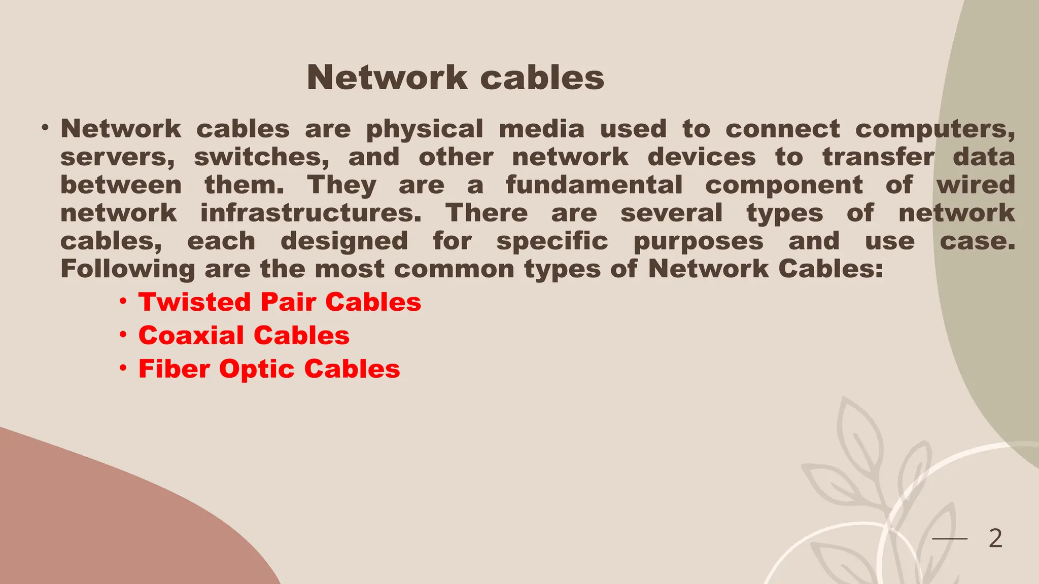 Network Cables in computer networks for AI | PPT