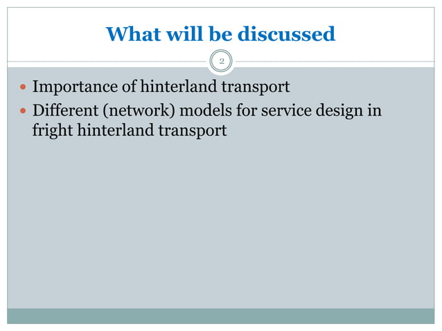 Network designs for improved hinterland transport | PDF | Logistics and ...