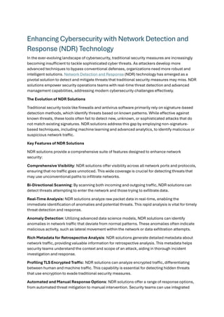 Enhancing Cybersecurity with Network Detection and Response (NDR) Technology | PDF