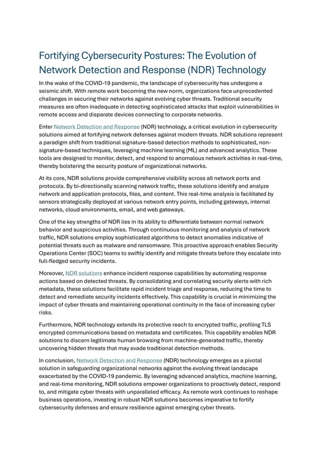 Fortifying Cybersecurity Postures The Evolution Of Network Detection And Response Ndr